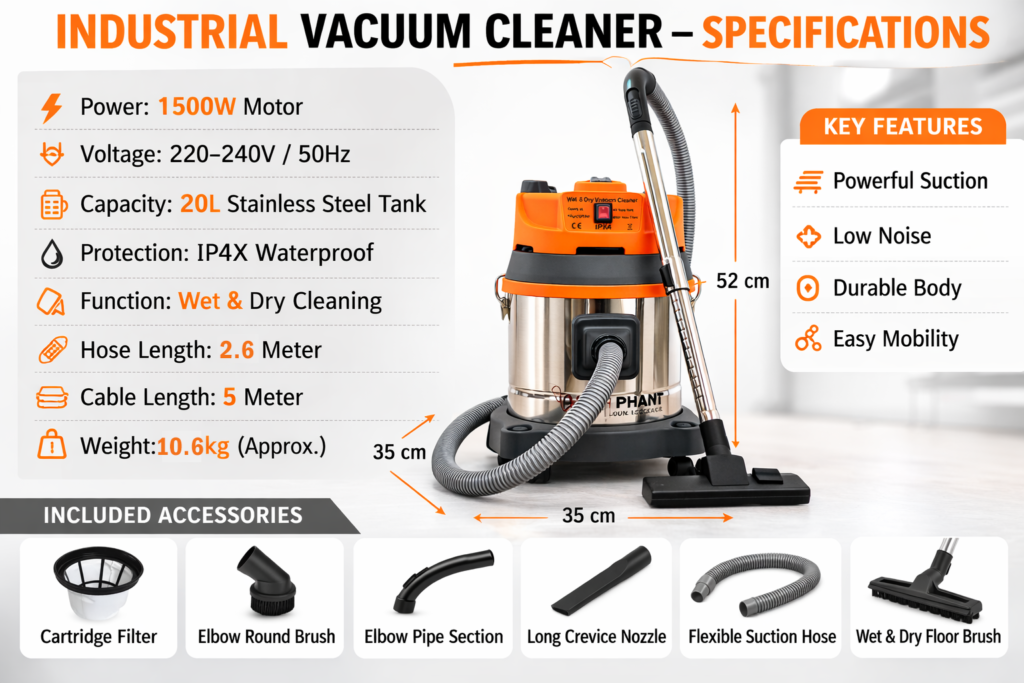 Elephant 20L Wet and Dry Industrial Vacuum Cleaner - Hindustan Tools ...